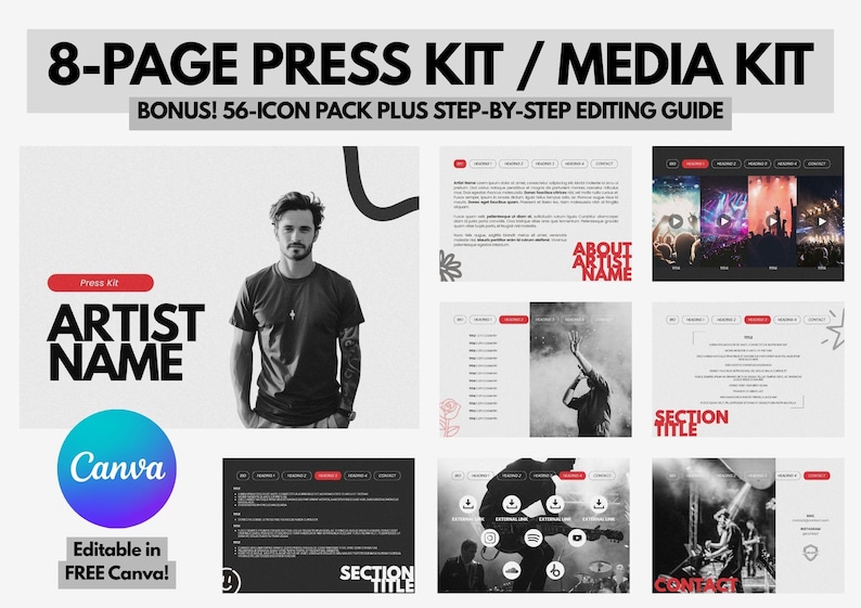 Editable Artist Press Kit Template | Canva EPK (PDF) - Etsy
