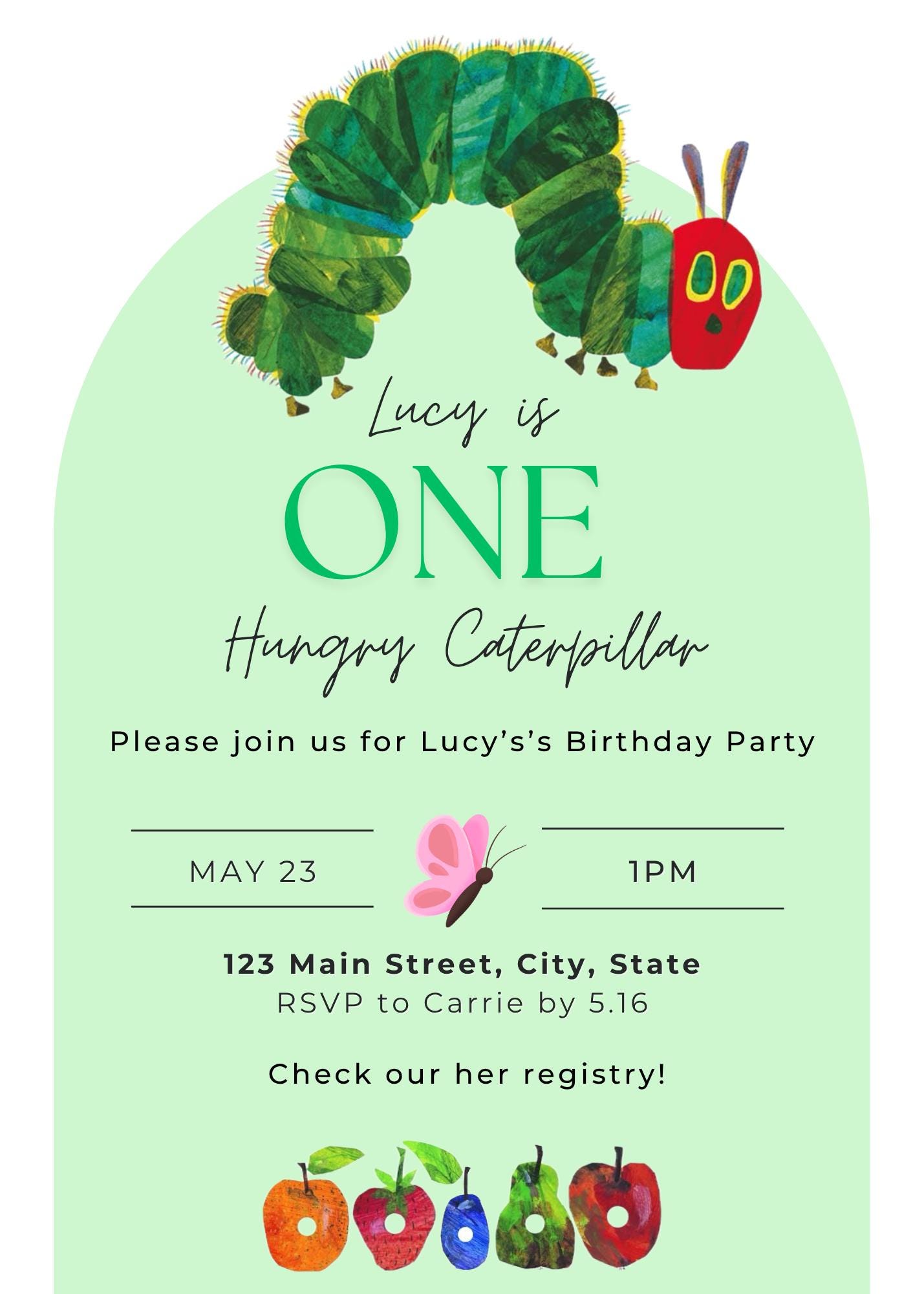 One Hungry Caterpillar Birthday Invitation Template | Editable Canva ...