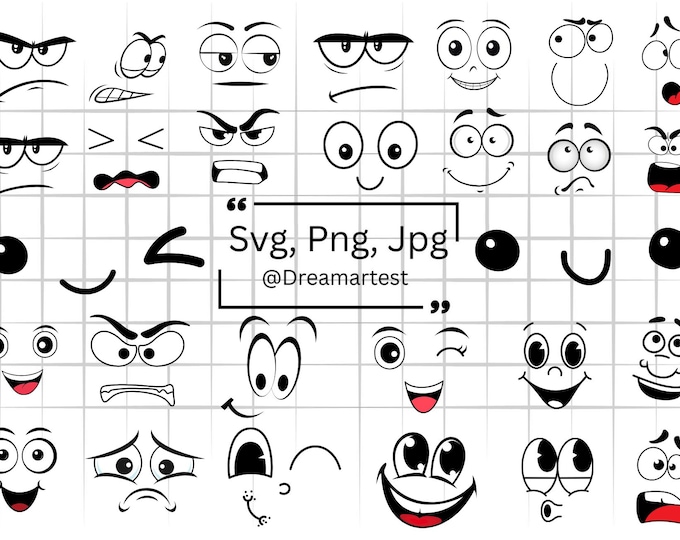 Facial Expressions SVG. Simple Cartoon Faces SVG. Instant Digital ...