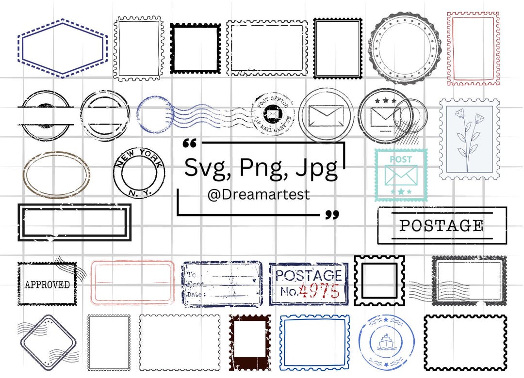 Postage Stamp Svg Bundle, Vintage Stamp Cut Files, Retro Stamps Clipart ...