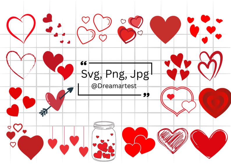 Red Heart SVG Bundle, Love Svg, Heart SVG, Heart Vector, Love Clipart ...