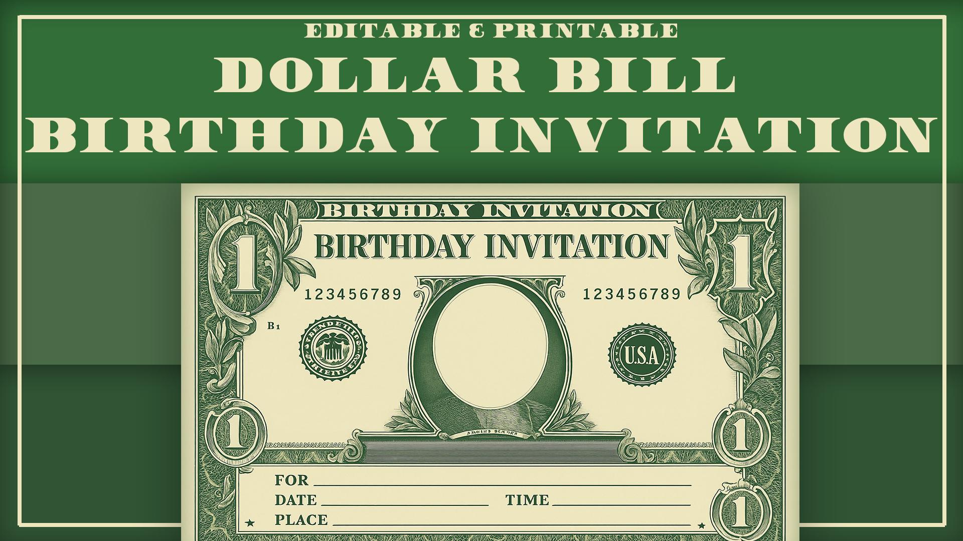 Dollar Bill Style Birthday Invitation – Editable Funny Party Invite ...