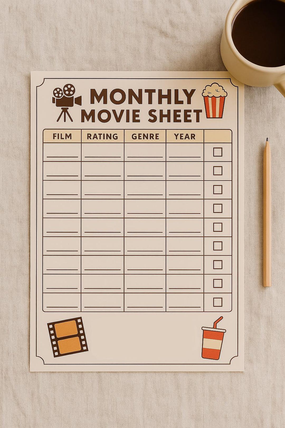 Monthly Movie Log Printable – Film Tracker & Review Sheet – PDF for ...