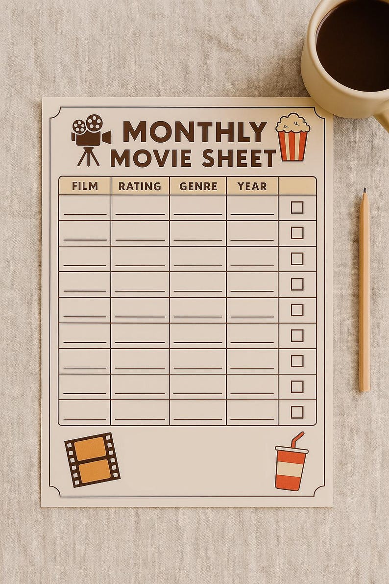 Monthly Movie Sheet Printable - Etsy
