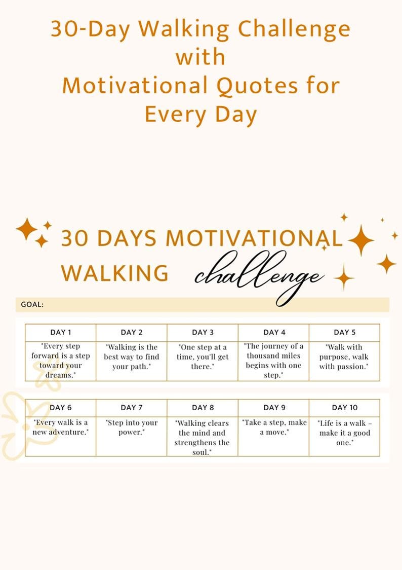 30 Days Motivational Walking Challenge - Etsy