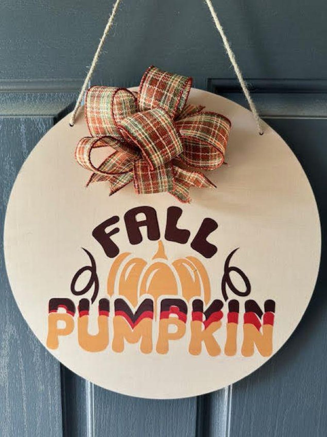 Rustic Pumpkin Door Hanger: Farmhouse Fall Decor With Plaid Bow - Etsy