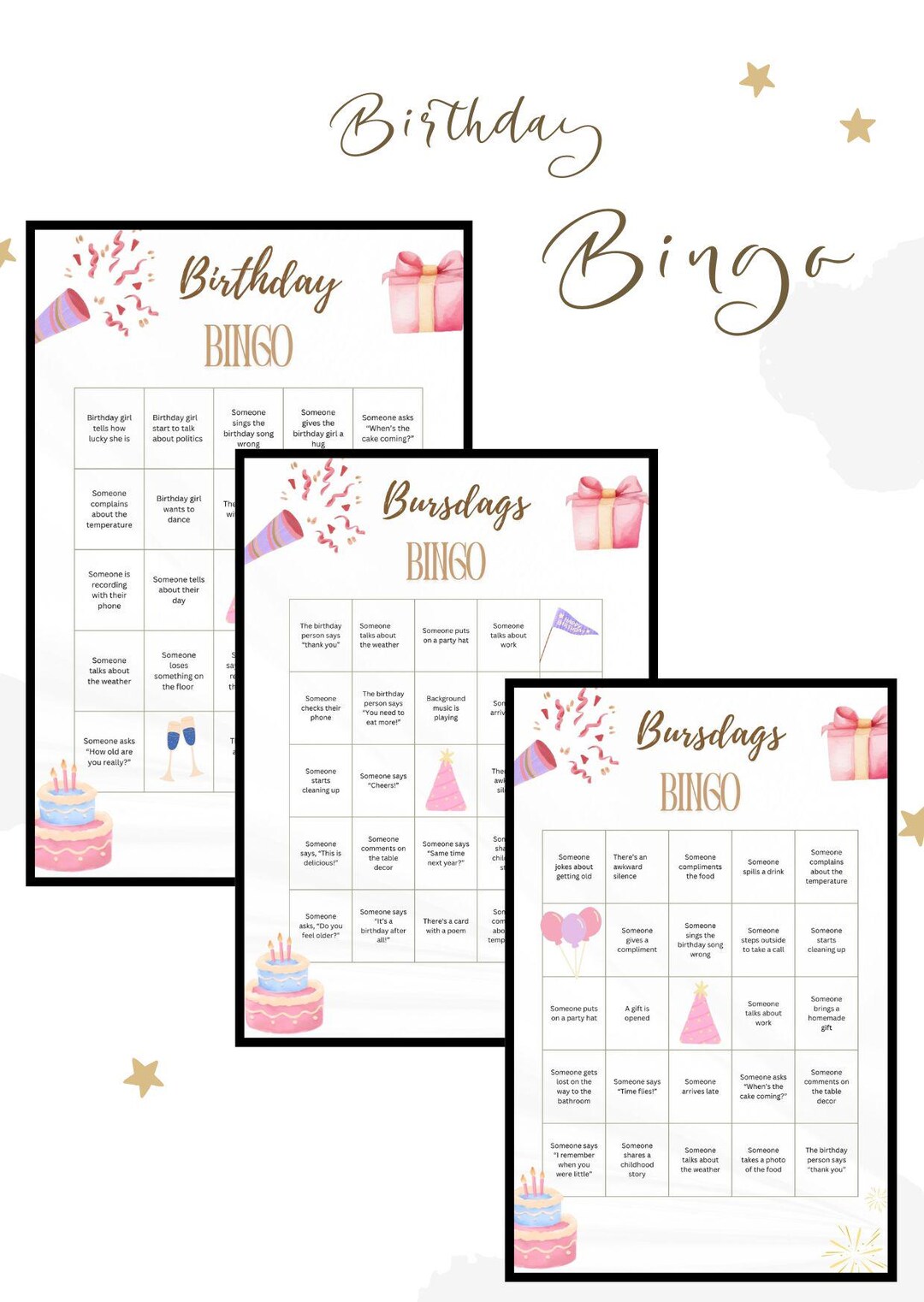 Birthday Bingo Printable Game – Fun Party Activity for Adults or Kids ...