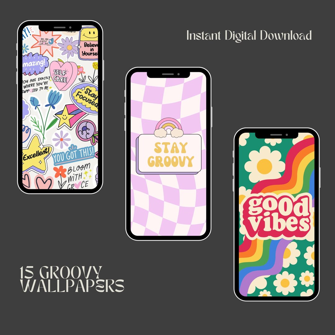 15 Groovy Aesthetic Phone Wallpapers | Retro Lock Screen Bundle | Good ...