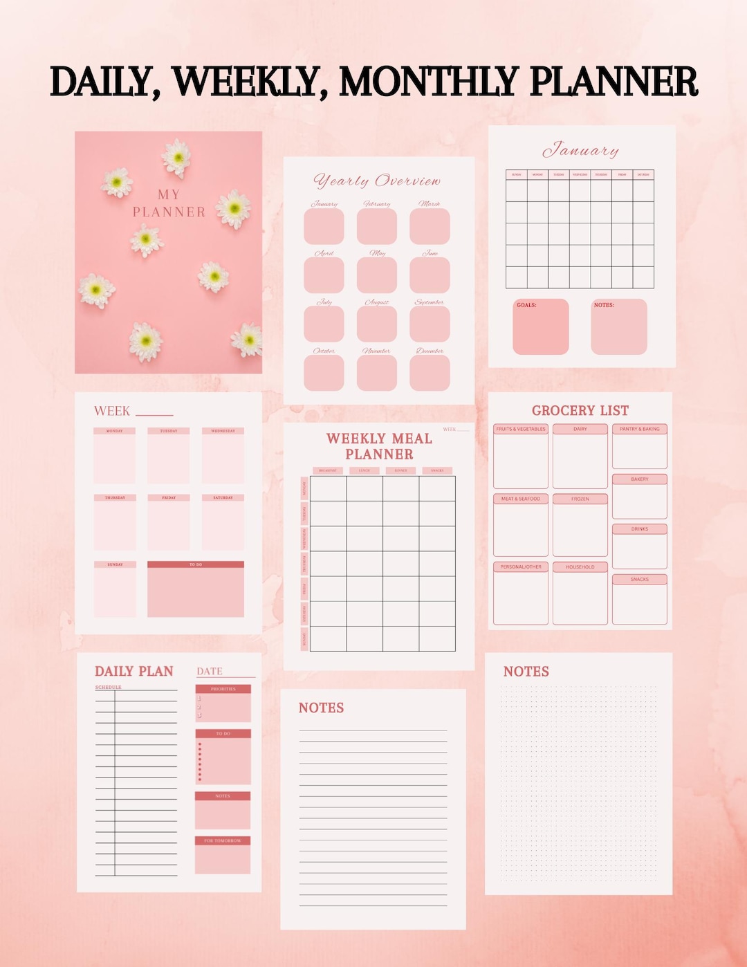 Printable Life Planner L Undated PDF L Yearly, Monthly, Daily + Meal ...