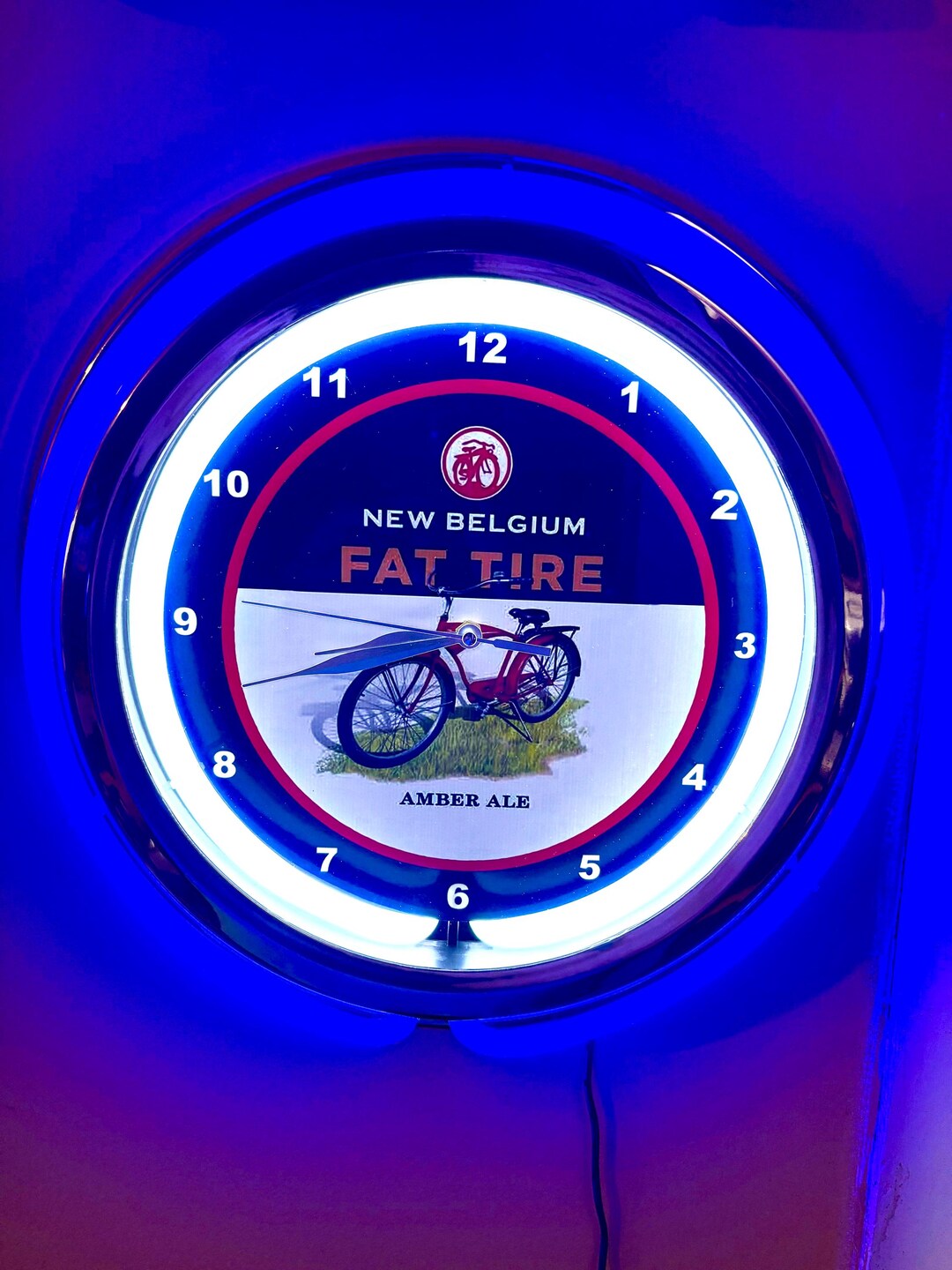 Fat Tire Beer Bar Man Cave Blue Neon Style LED Retro Wall Clock ...