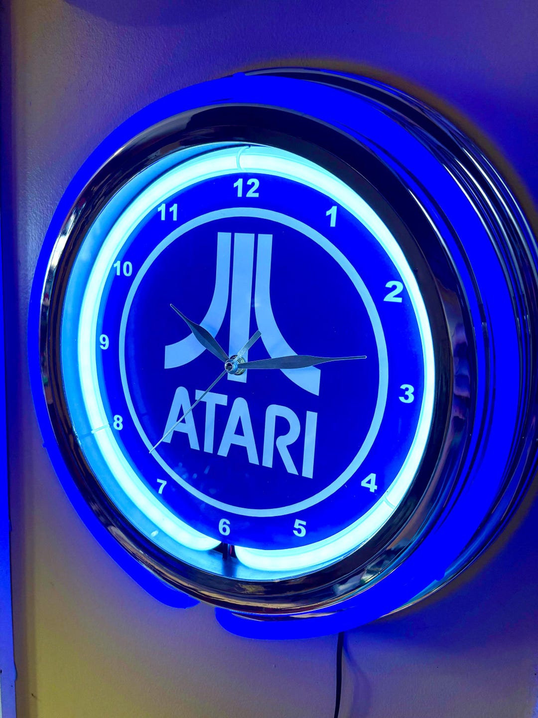 Atari Video Game Arcade Bar Man Cave Blue Neon Style LED Wall Clock - Etsy