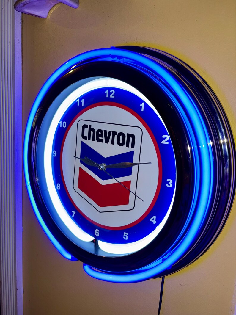 Chevron Oil Gas Service Station Garage Mechanic Bar Man Cave Blue Neon ...