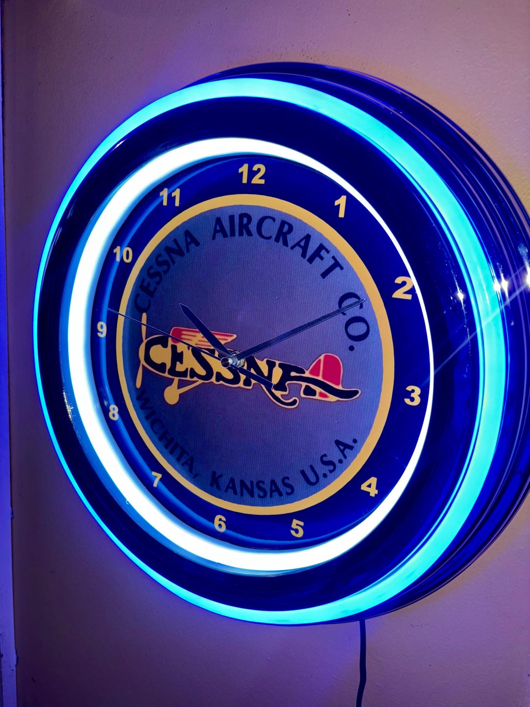 Cessna Airplane Aircraft Pilot Hangar Garage Bar Man Cave Blue Neon ...
