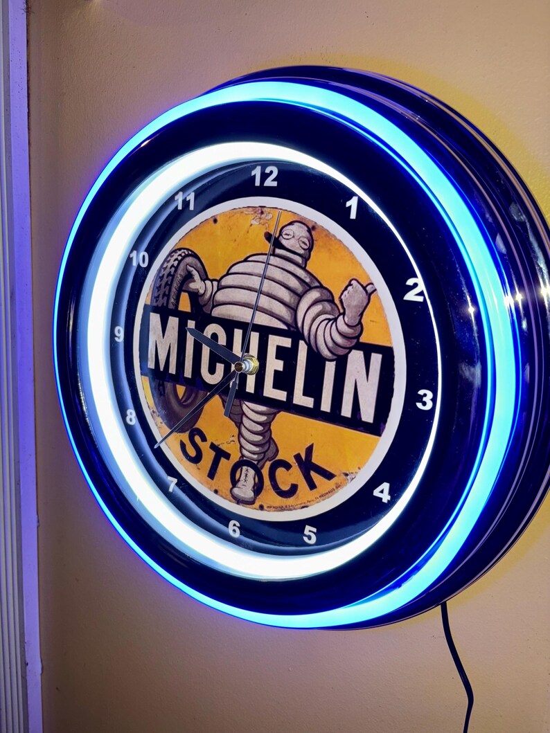 Michelin Man Tires Gas Station Garage Mechanic Bar Man Cave Blue Neon ...
