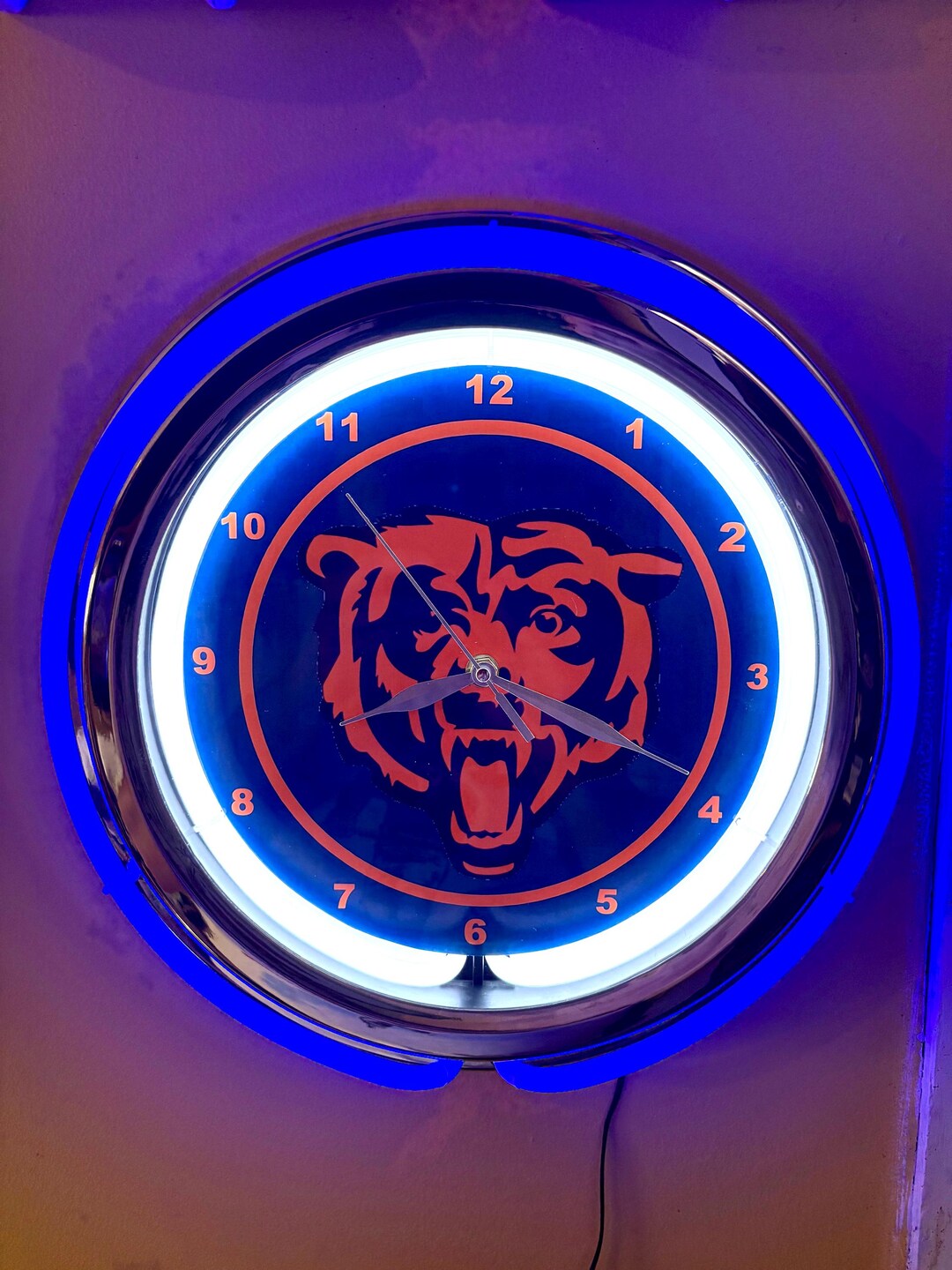 Chicago Bears Football Bar Man Cave Blue Neon Style LED Retro Wall ...