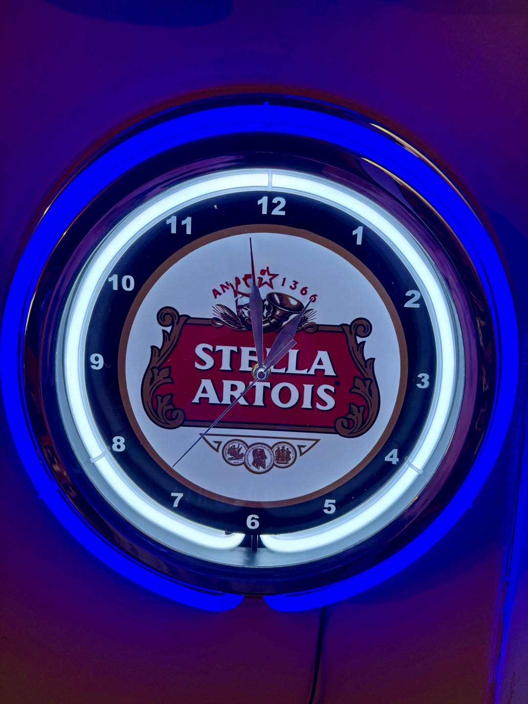 Stella Artois Beer Bar Man Cave Blue Neon Style LED Retro Wall Clock ...