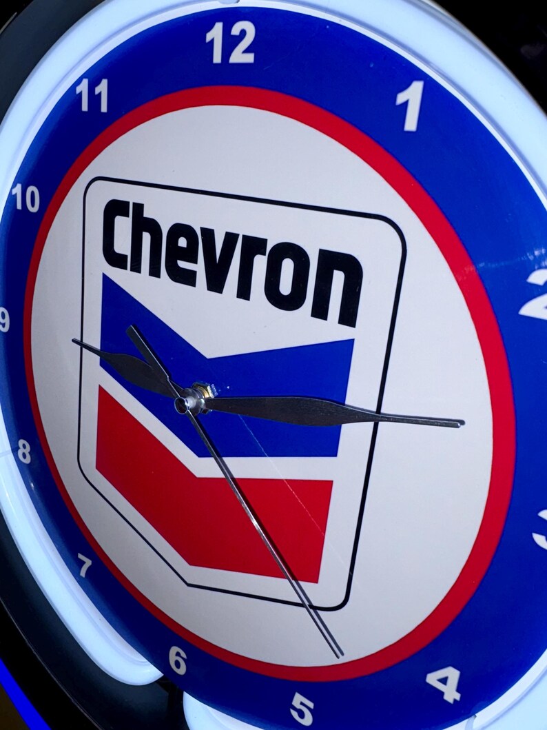 Chevron Oil Gas Service Station Garage Mechanic Bar Man Cave Blue Neon ...