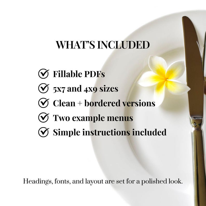 Tea Menu Template – Printable Fillable PDF in 5x7 and 4x9 – Elegant ...