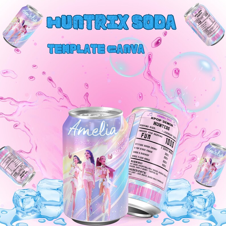 Kpop Demon Hunters 12oz, Huntrix Soda Pop Can Labels, Huntrix Can Wrapper, Rumi Mira Zoey ...