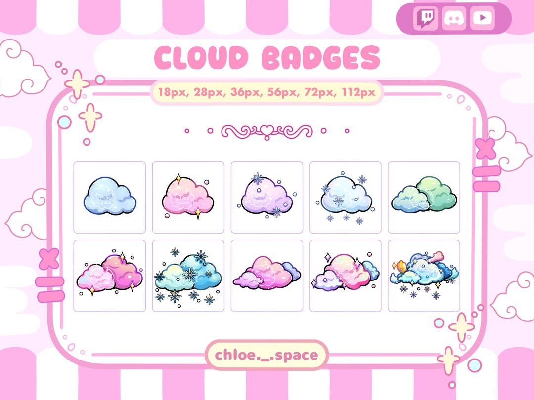 Frosty Cloud Badges Elements Sub/bit Badges, Channel Points For: Twitch ...