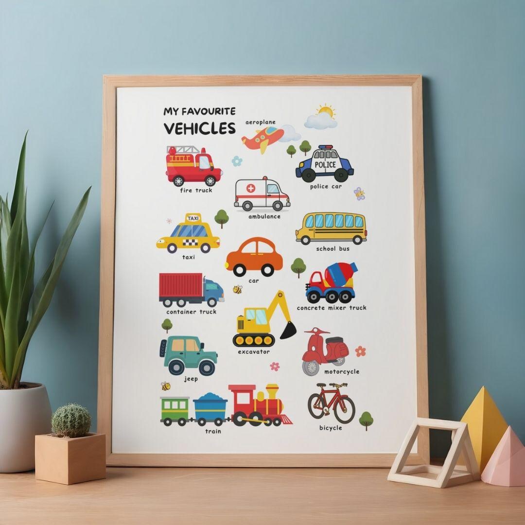 Printable Vehicle Wall Art for Kids | My Favourite Vehicles Poster ...