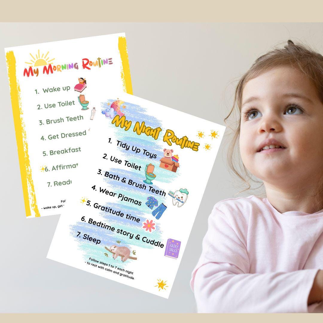 Toddler Morning & Night Routine Chart - Editable Canva Template (A4 I ...
