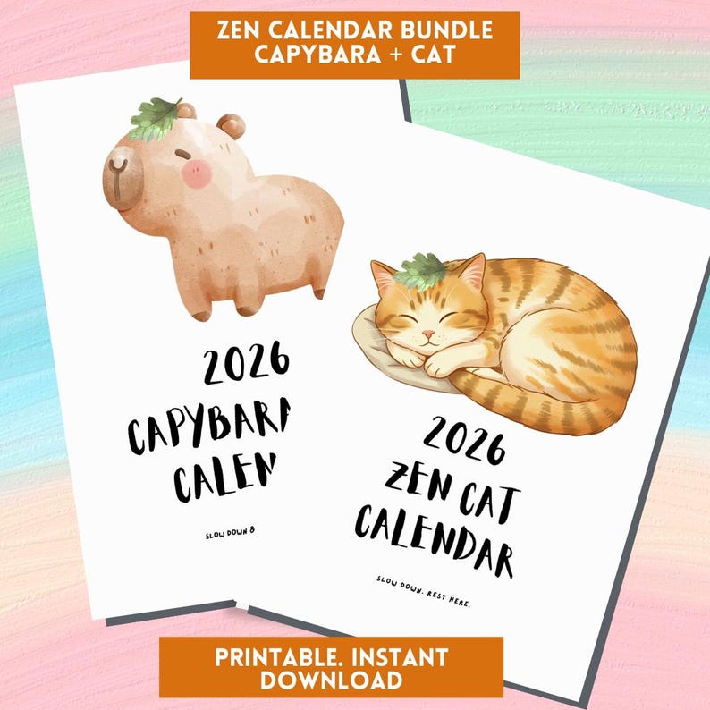 2026 Zen Animal Calendar Bundle | Capybara & Cat Zen Calendars ...