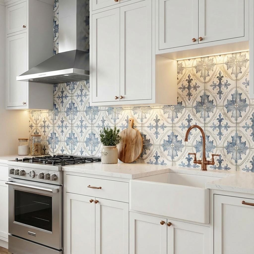 Aegean Crest Flourish™ Tile – Mediterranean Vintage, Rustic Tuscan ...
