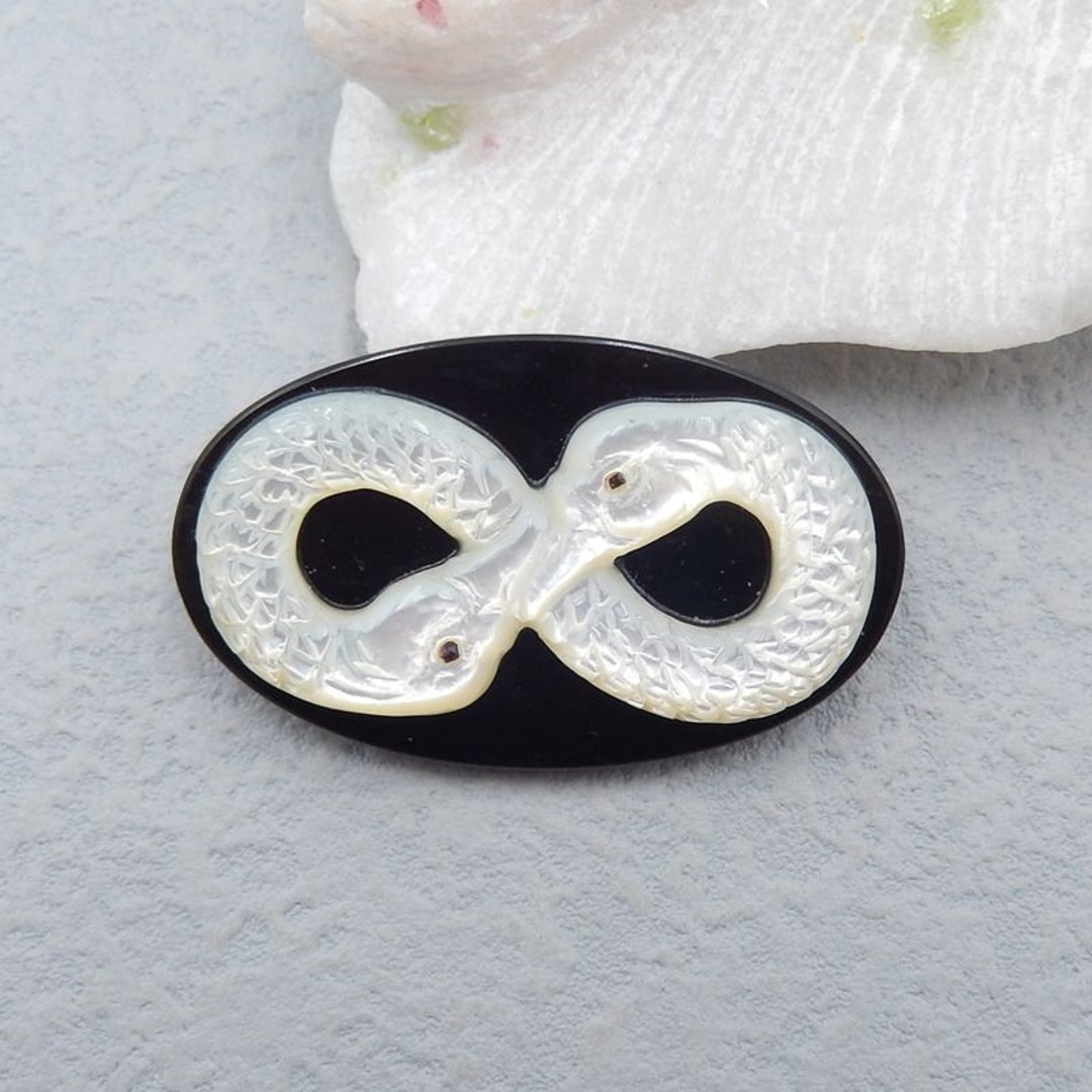 Carved Obsidian and Shell Snake Gemstone Cabochon can Be Drilled ...