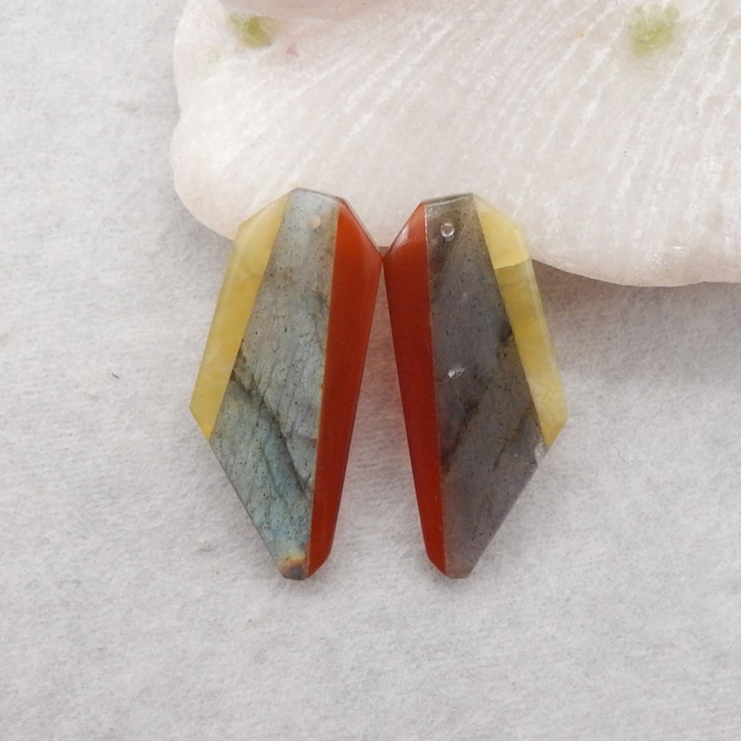 New Design! Natural Yellow Opal, Red Agate and Labradorite Intarsia ...