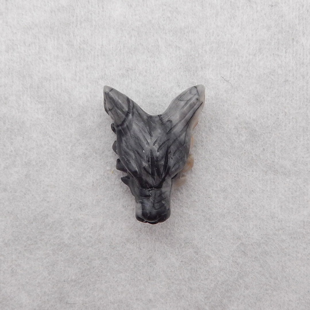 New Carved Picasso Jasper Wolf Head Gemstone Pendant Bead, Side Drilled ...