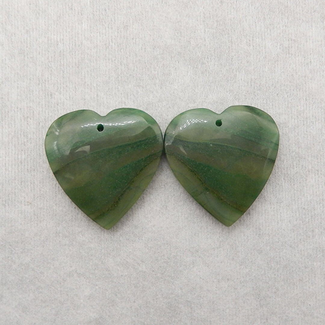 Carved Natural African Jade Heart Shape Gemstone Earring Beads, Drilled ...