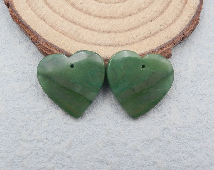 Natural African Jade Heart Gemstone Earring Beads, Drilled Matched Pair ...