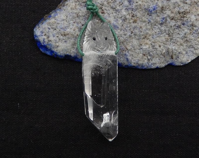 Carved Drusy White Quartz Wolf Pendant Bead, Carved Stone Animal ...