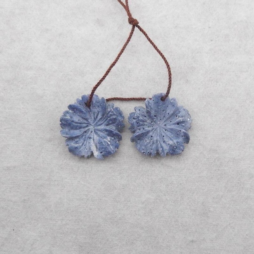 Carved Natural Blue Jasper Flower Gemstone Earring Beads, Unique ...