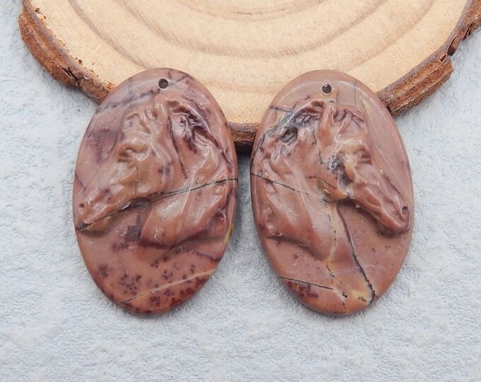 Carved Natural Chohua Jasper Horse Head Gemstone Earring Beads, Natural ...