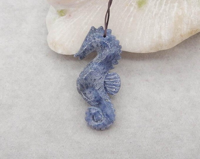 Carved Natural Blue Coral Fossil Sea Horse Gemstone Pendant Bead ...