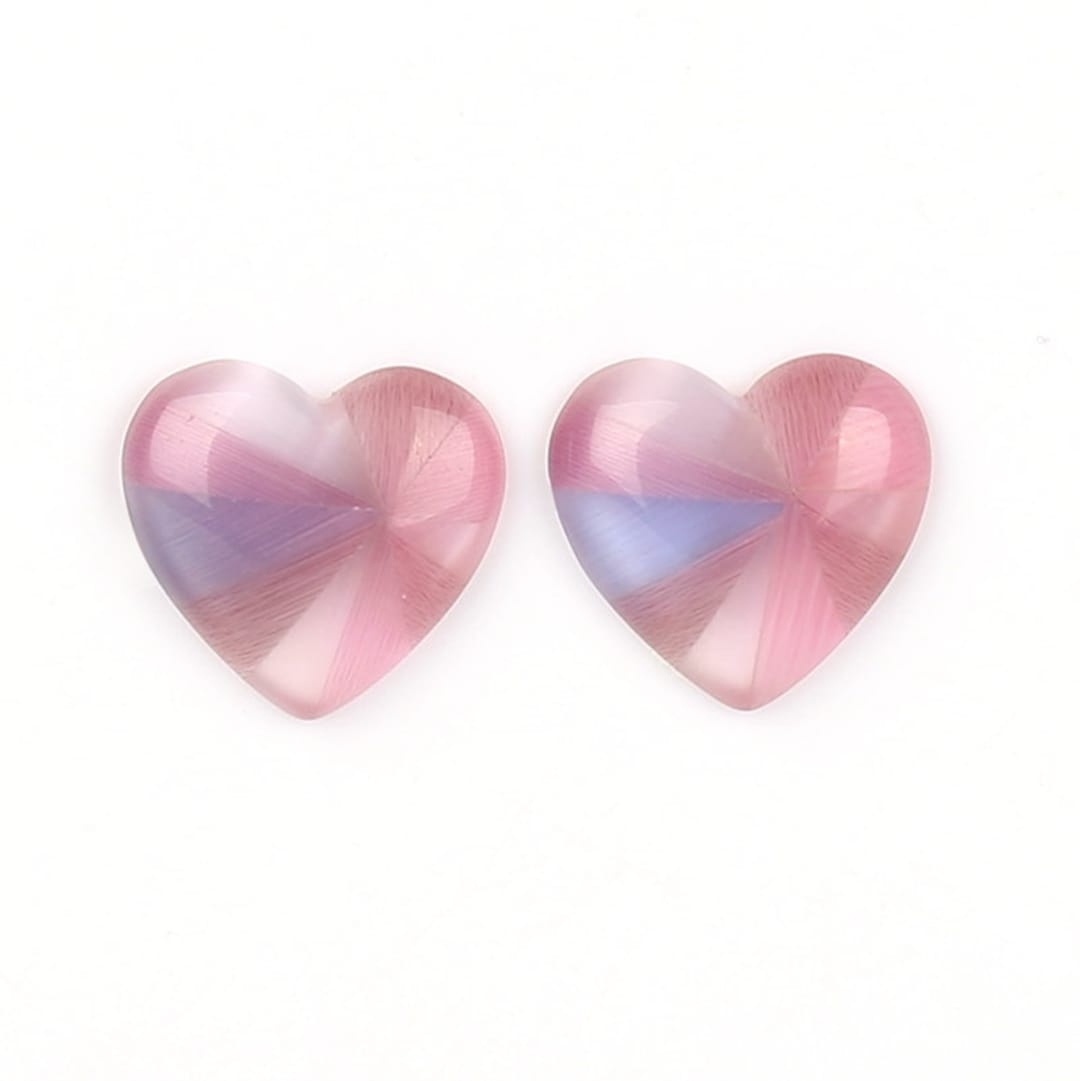 Hot Sale! Cymophane Intarsia Heart Shape Gemstone Cabochon Pair (can Be ...