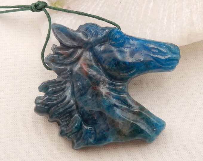 Carved Blue Apatite Crystal Horse Head Gemstone Pendant Bead, Beautiful ...