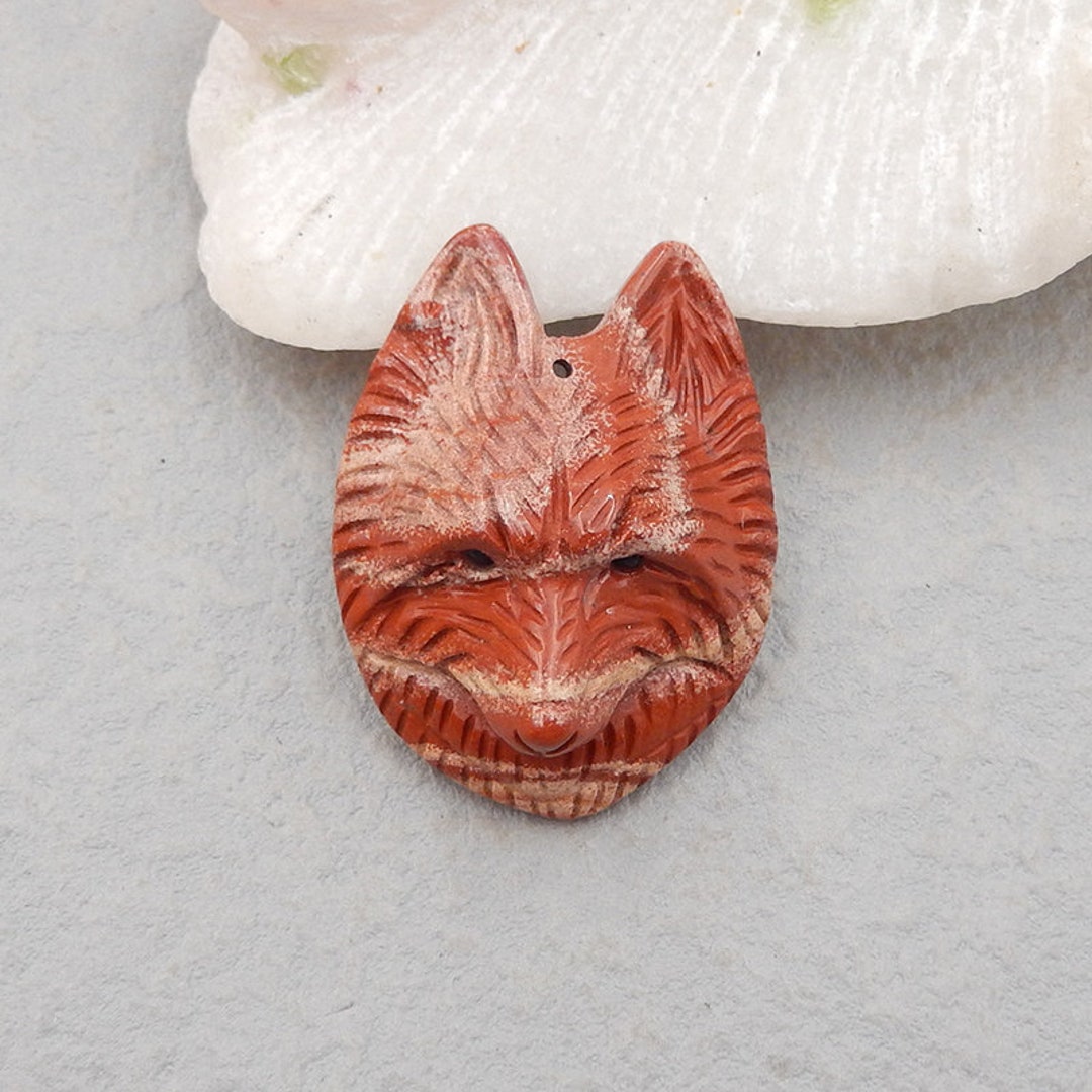 Carved Natural Red River Jasper Wolf Head Gemstone Pendant Bead ...