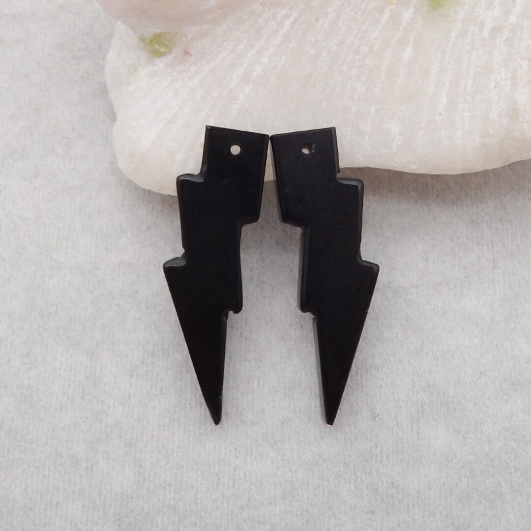 Carved Natural Obsidian Lightning Gemstone Earring Beads - Etsy