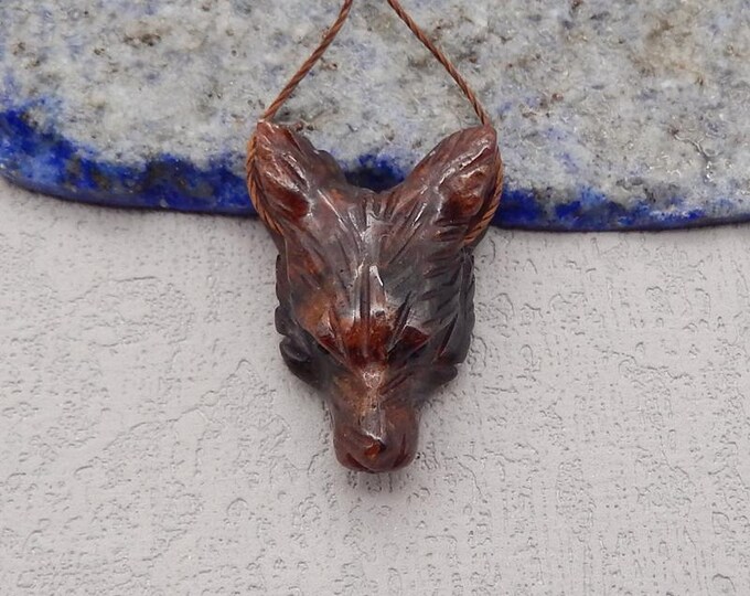 Hand Carved Natural Garnet Wolf Head Gemstone Pendant Bead, Popular ...