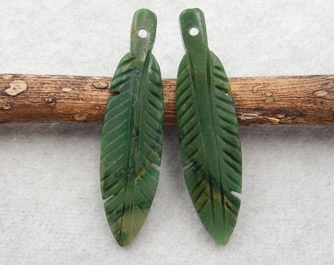 Carved African Jade Feather Shape Gemstone Earring Beads, Popular ...