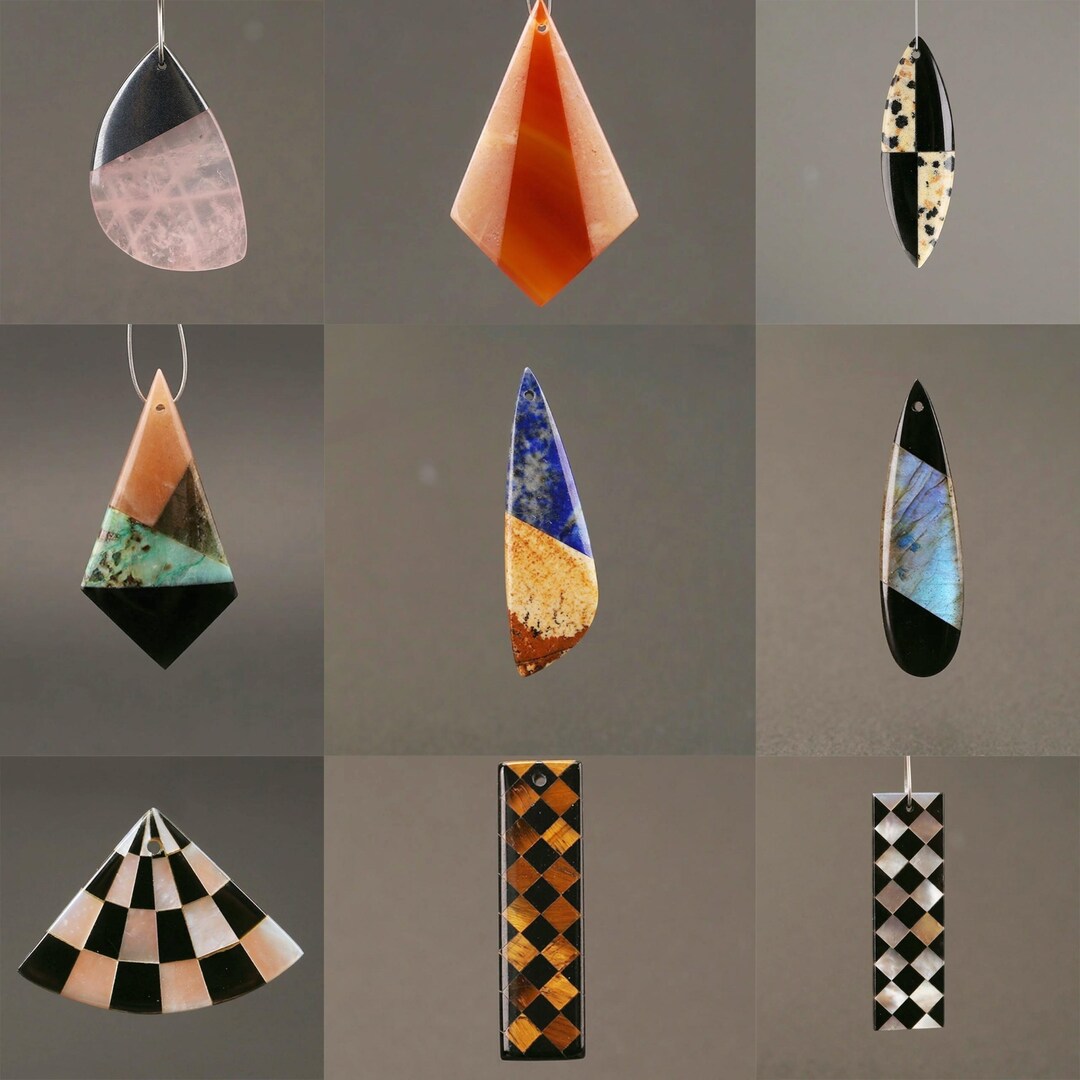 Unique Intarsia Cabochon Pairs, Designer Inlay Gemstone Beads, Artisan ...