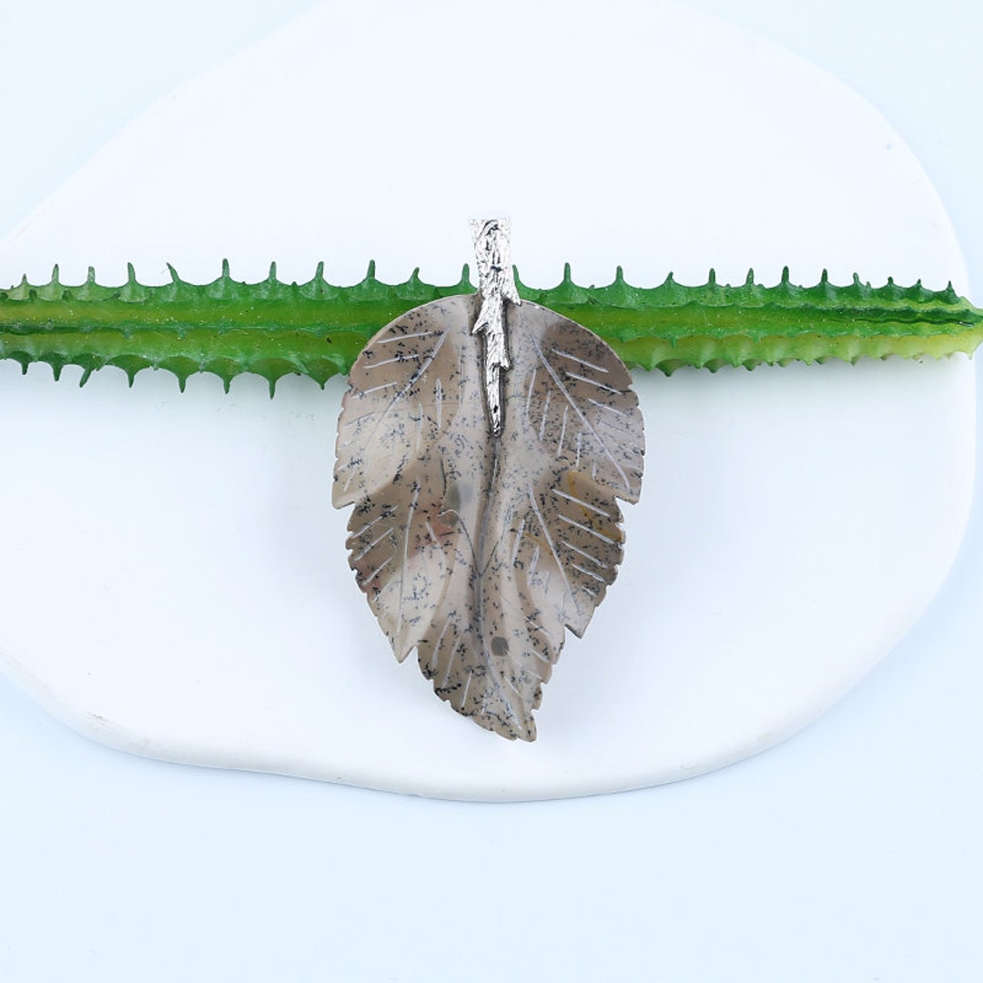 Natural Gemstone Chohua Jasper Handcarved Leaf Pendant, 925 Sterling ...