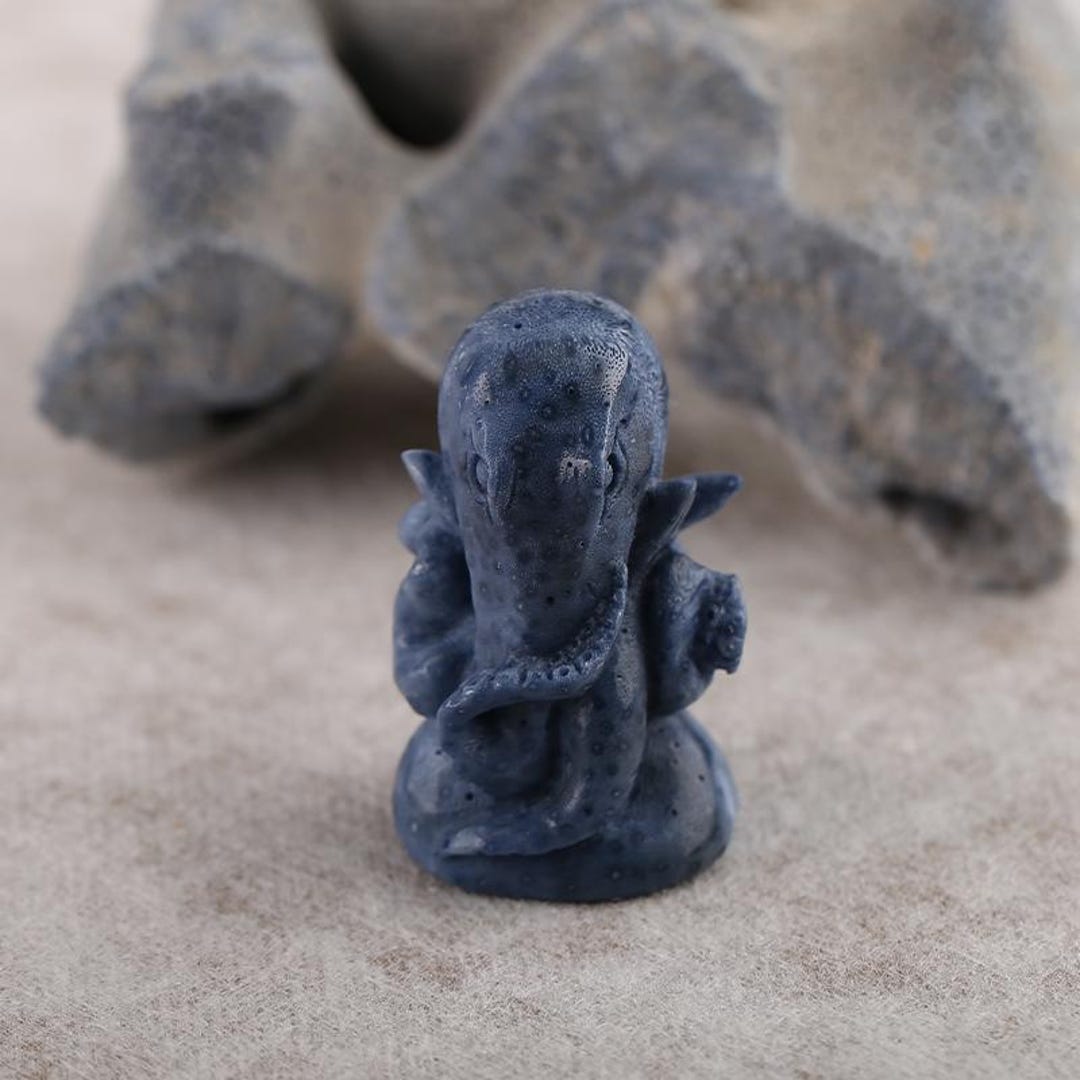 Carved Natural Blue Coral Fossil Octopus Gemstone Cabochon, Unique ...