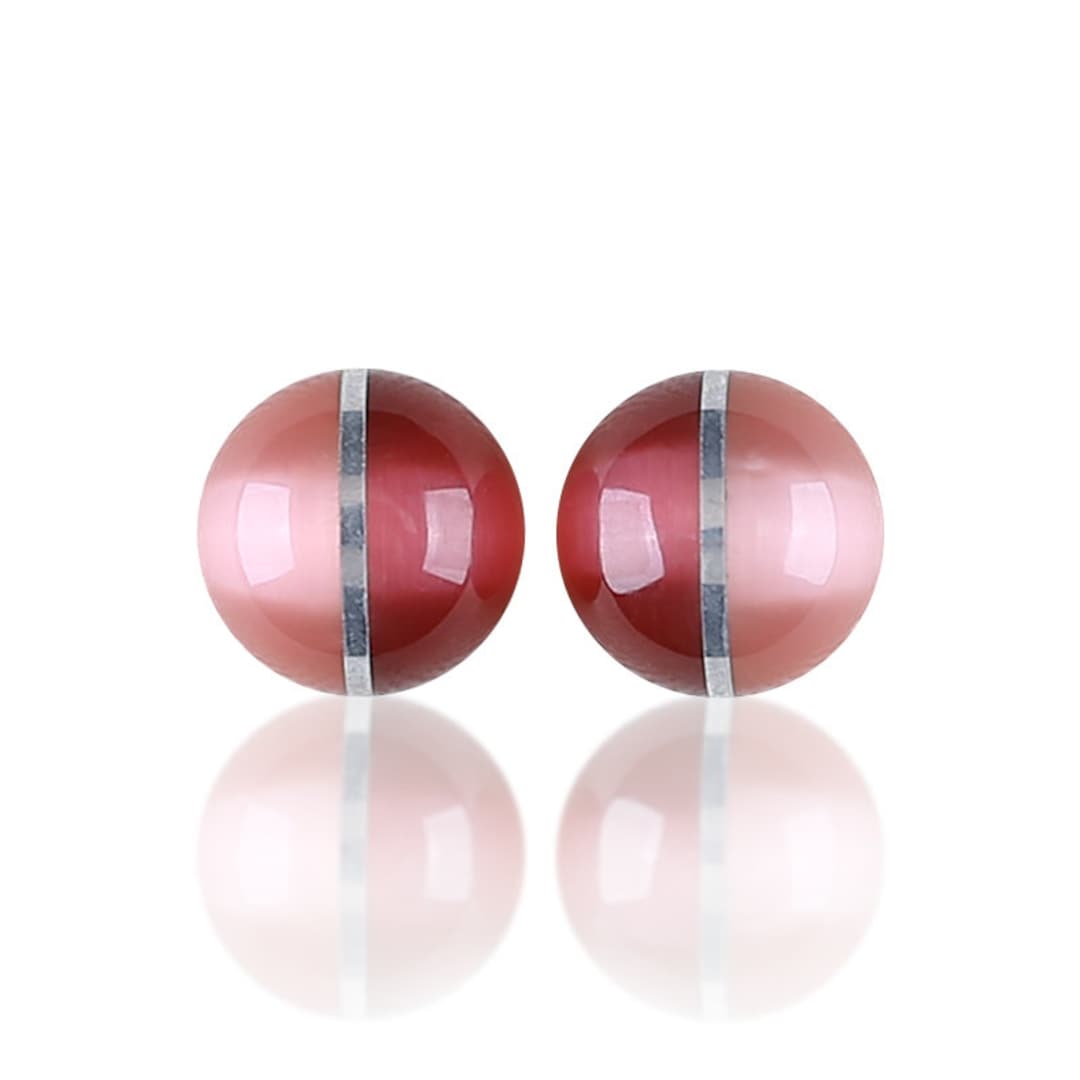 New! Cymophane and Silver Thread Intarsia Round Cabochon Pair, Jewelry ...