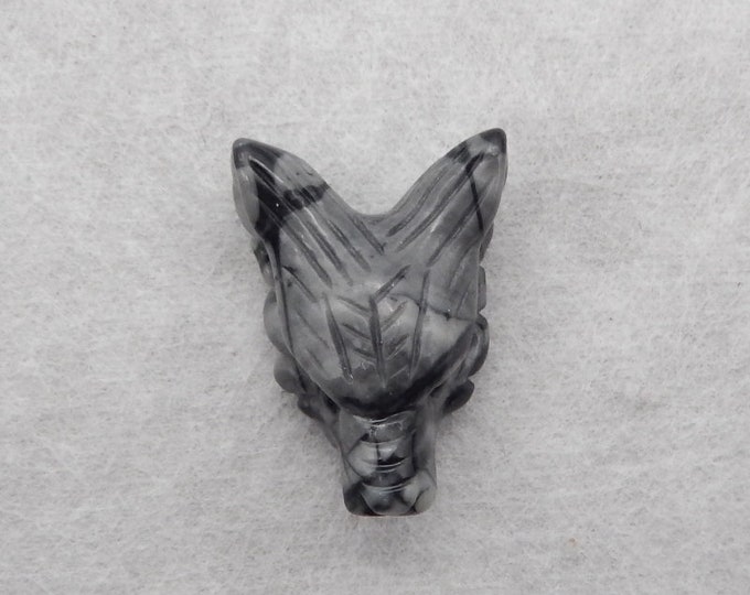 New! Carved Picasso Jasper Wolf Head Gemstone Pendant Bead, Side ...