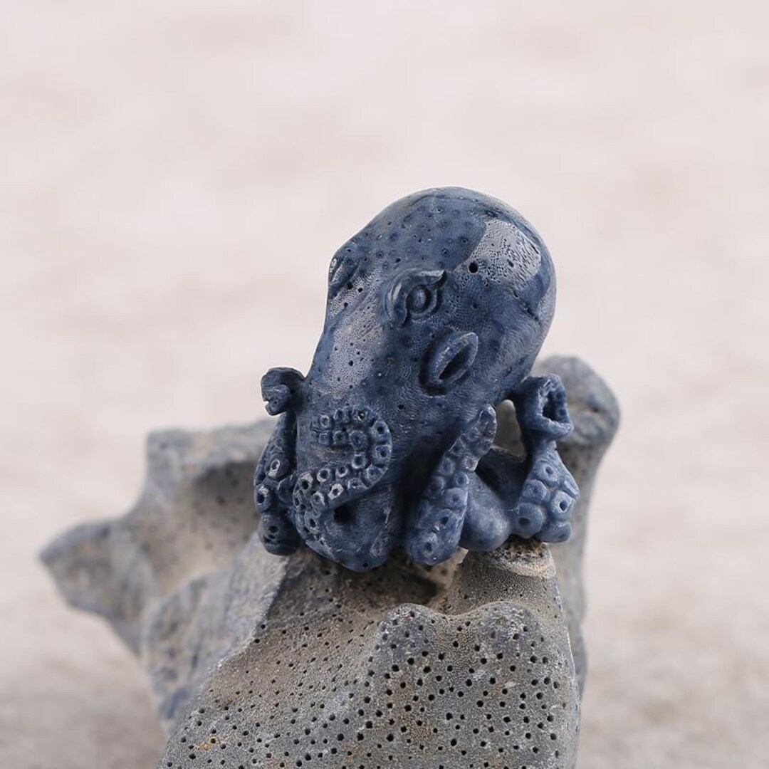 Carved Natural Blue Jasper Octopus Gemstone Cabochon, Unique Stone ...