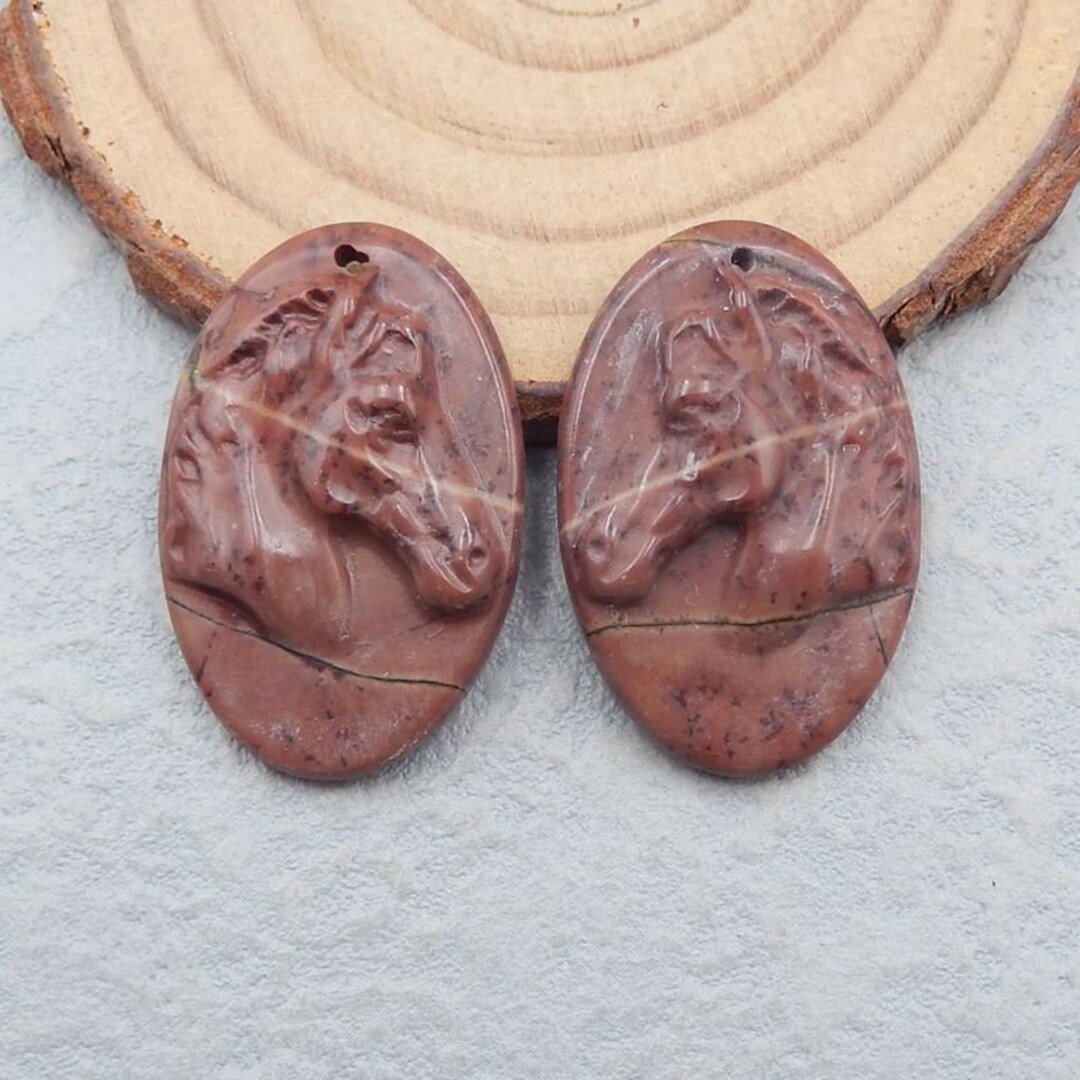 Carved Natural Chohua Jasper Horse Head Gemstone Earring Beads, Natural ...